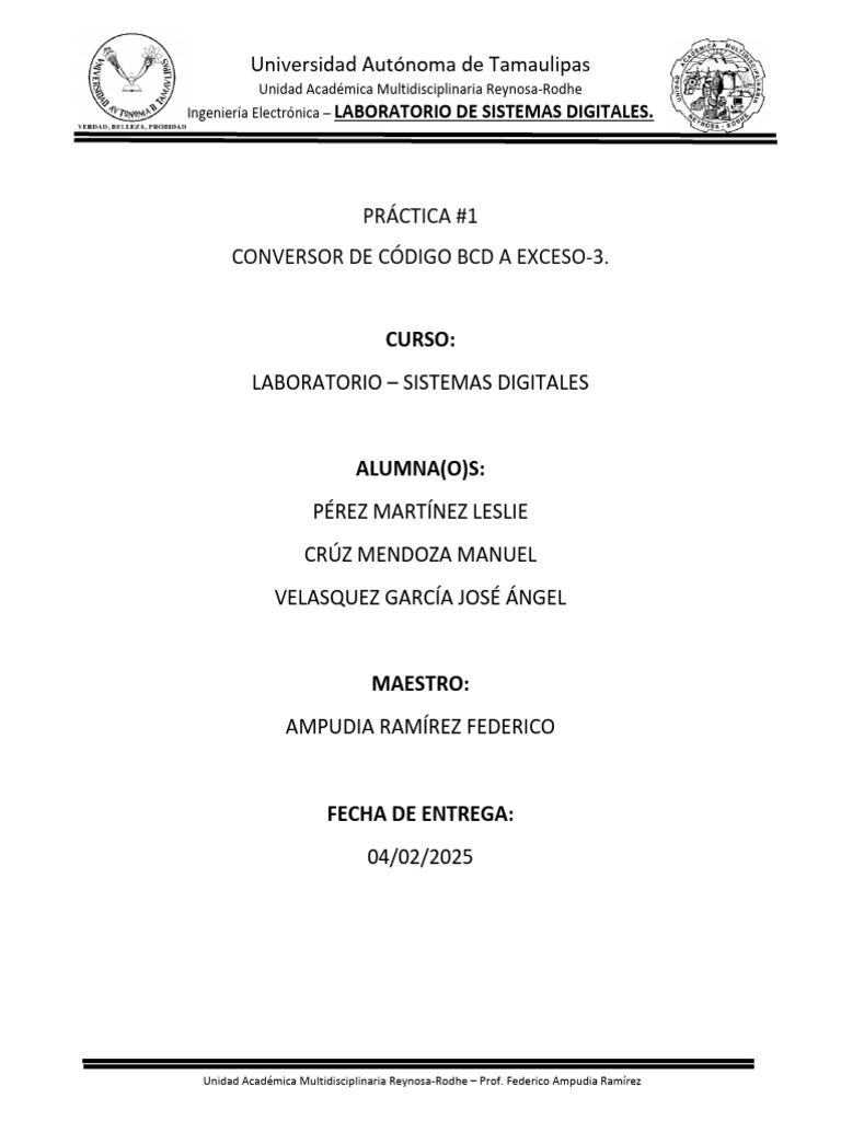 Practica#1-Conversor de Código Bcd a Exceso-3(1) | PDF | Decimal codificado en binario | Electrónica