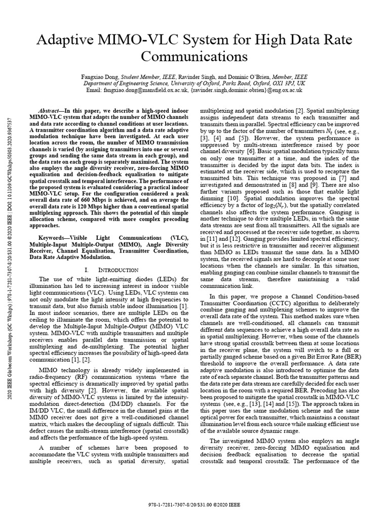 Adaptive MIMO-VLC System For High Data Rate Communications | PDF | Mimo ...