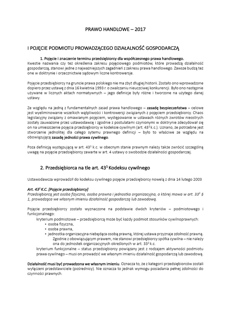 Skrypt Prawo Handlowe | PDF