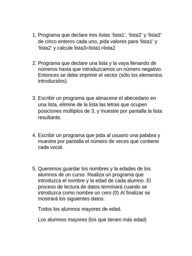 Ejercicios de Listas | PDF