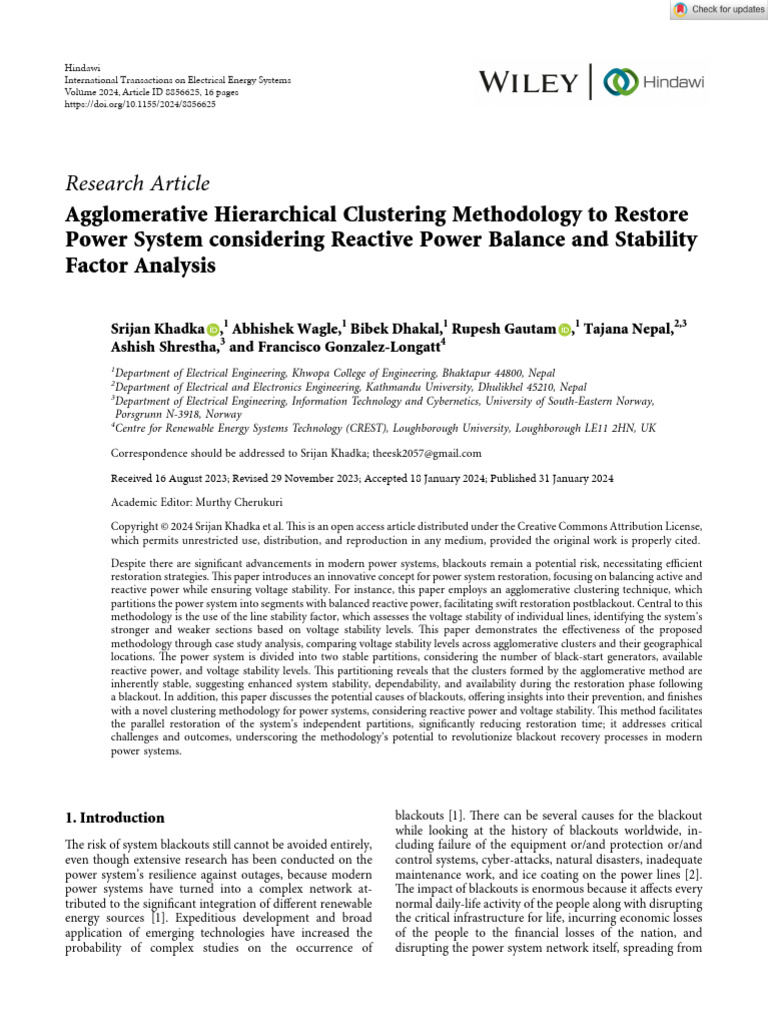 International Transactions On Electrical Energy Systems - 2024 - Khadka - Agglomerative ...