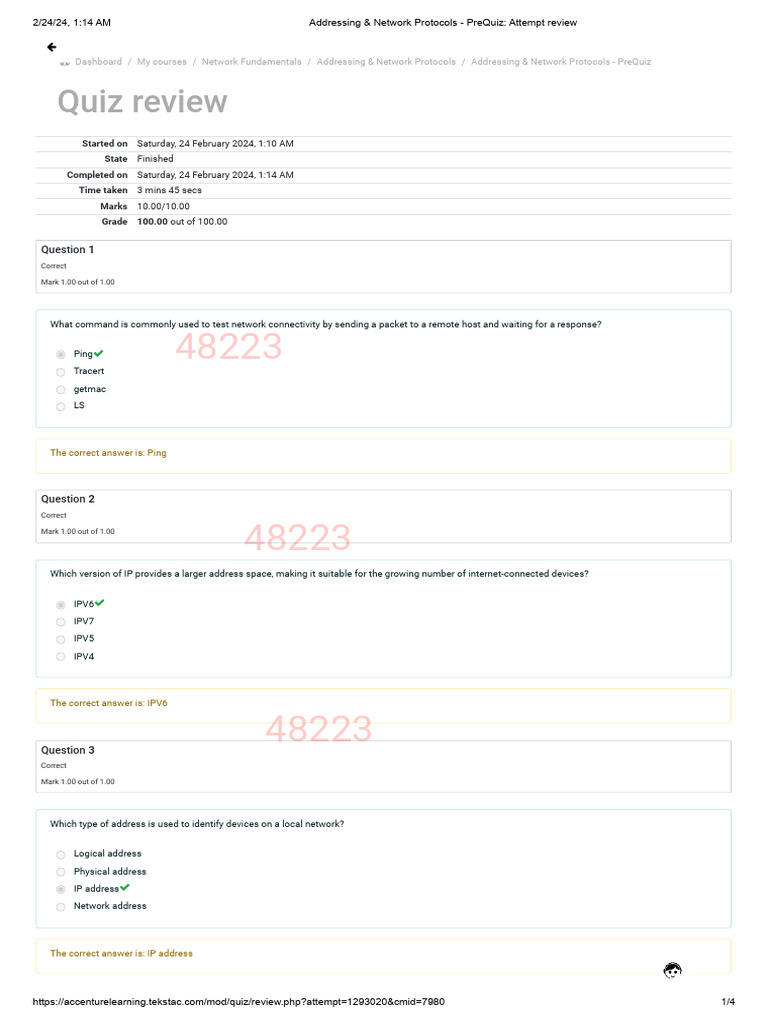 Addressing & Network Protocols - PreQuiz - Attempt Review | PDF | Internet Protocol Suite ...