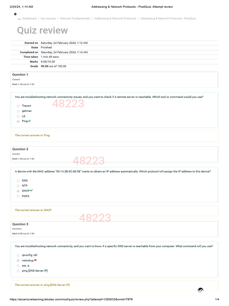 Addressing & Network Protocols - PostQuiz - Attempt Review | PDF | I Pv6 | Ip Address
