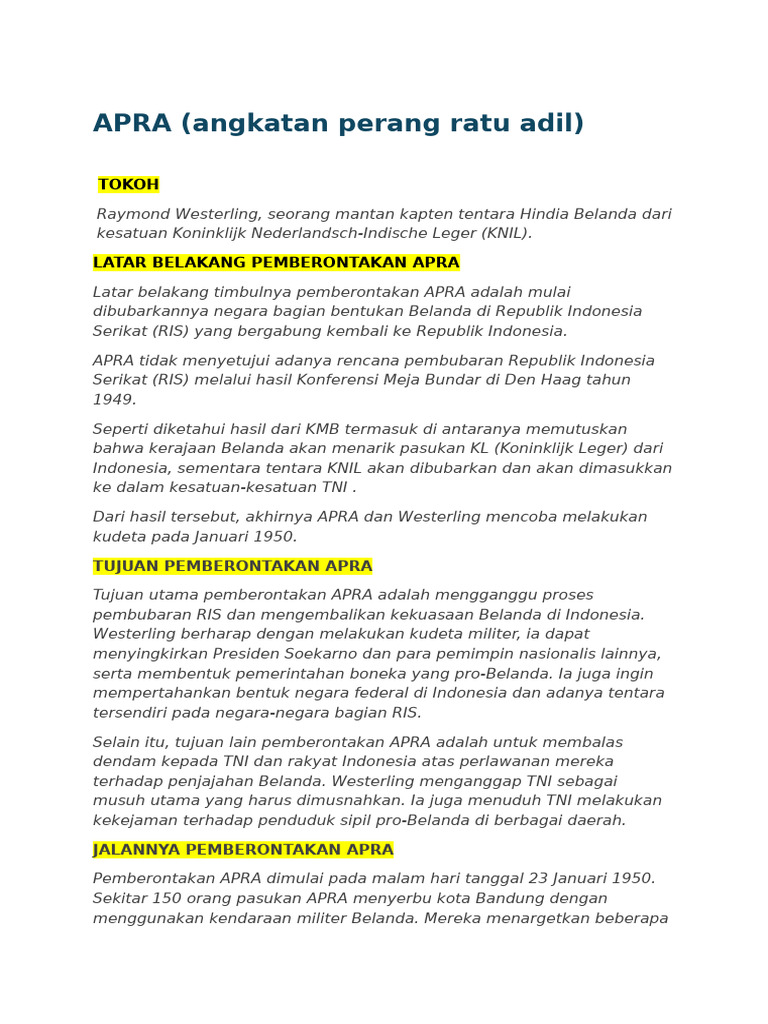 Pemberontakan APRA dan Dampaknya | PDF