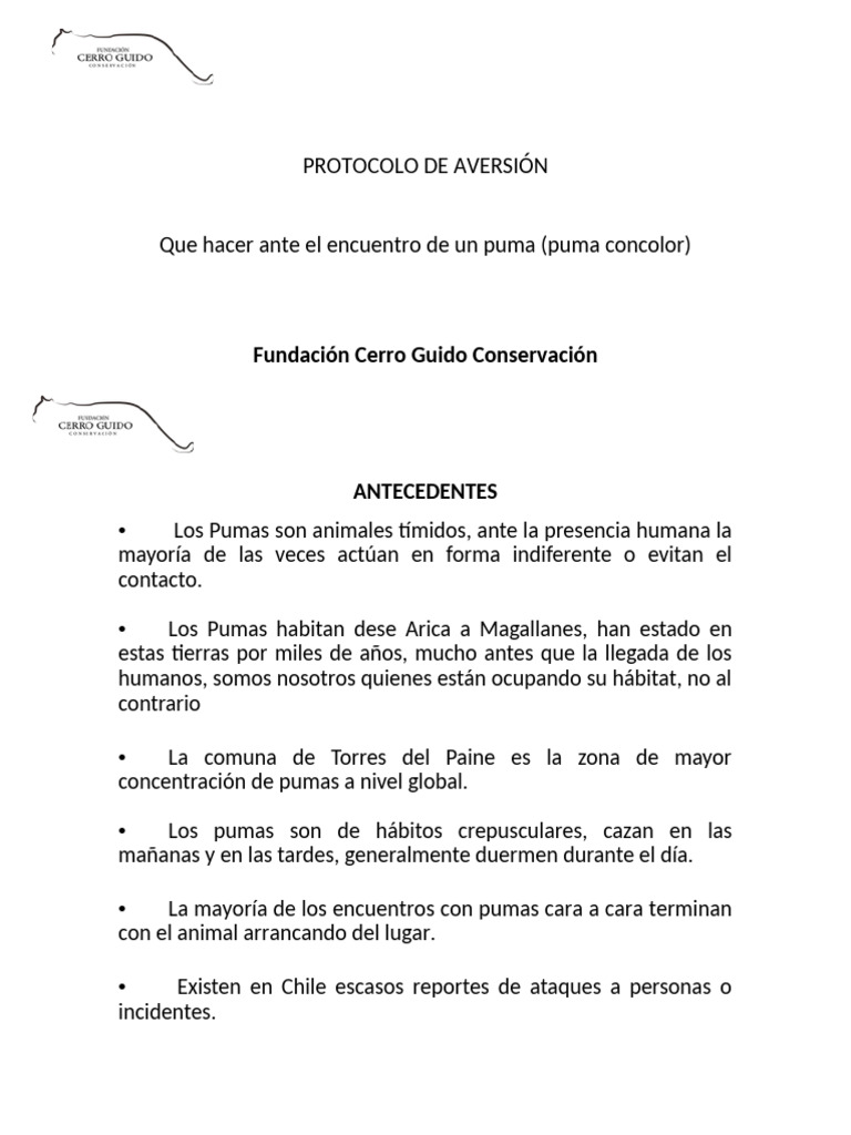 Protocolo de Aversion | PDF | Puma | Zoología