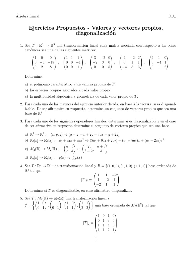 Guia 10 - Valores Propios | PDF | Valores propios y vectores propios | Álgebra lineal