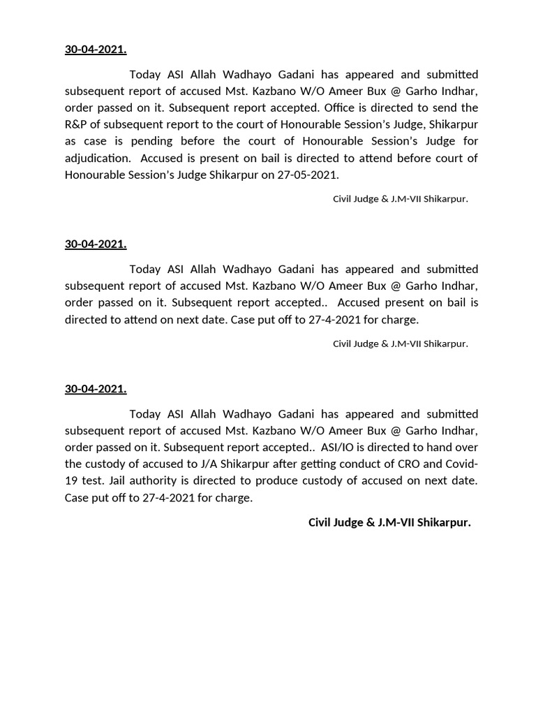 Court Proceedings for Accused Kazbano & Moin | PDF
