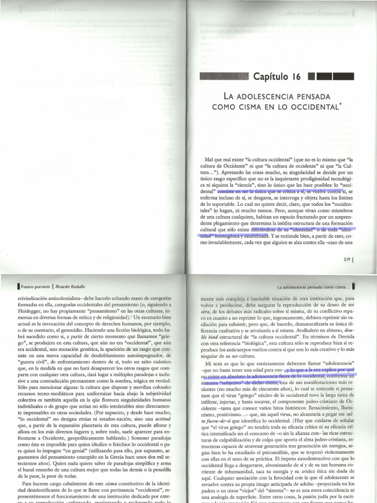 Rodulfo, R. La Adolescencia Pensada Como Cisma en Lo Occidental | PDF