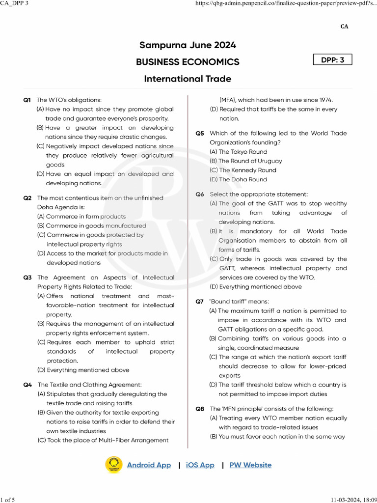 International Trade - DPP 03 | PDF