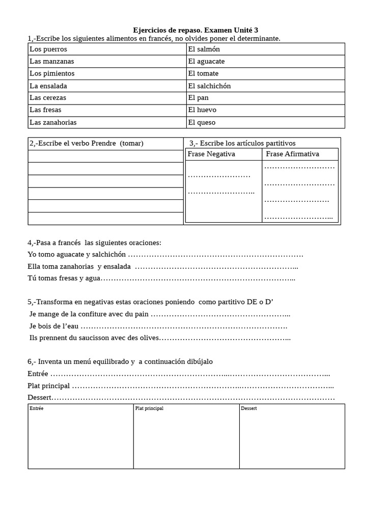 Ejercicios Escritos de Repaso Educación Primaria Francés | PDF