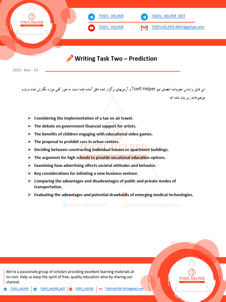 Prediction Writing Task2@Toefl - Helper | PDF | Public Transport | Transport