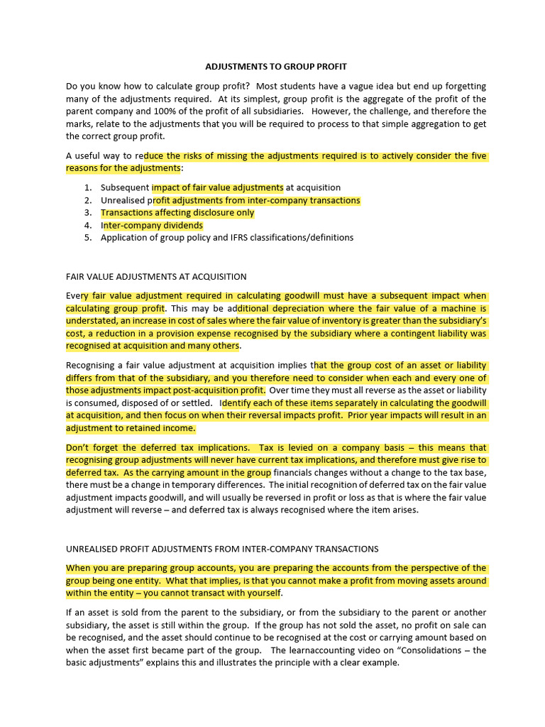 Calculating Group Profit Adjustments | PDF | Fair Value | Dividend