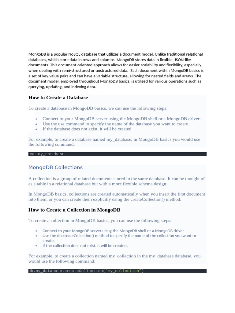 Mongodb Is A Popular Nosql Database That Utilizes A Document Model Pdf