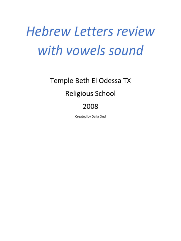 Hebrew Letters Review With Vowels Sound W Cover | PDF | Graphemes | Canaan