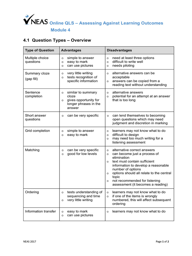 Area A 4 2 Example Question Types | PDF | Multiple Choice | Cognition