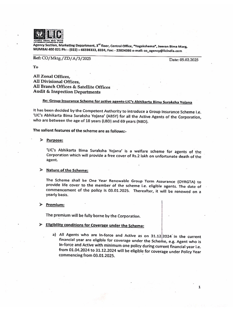 Lic, S ABSY Group Insurance Scheme | PDF