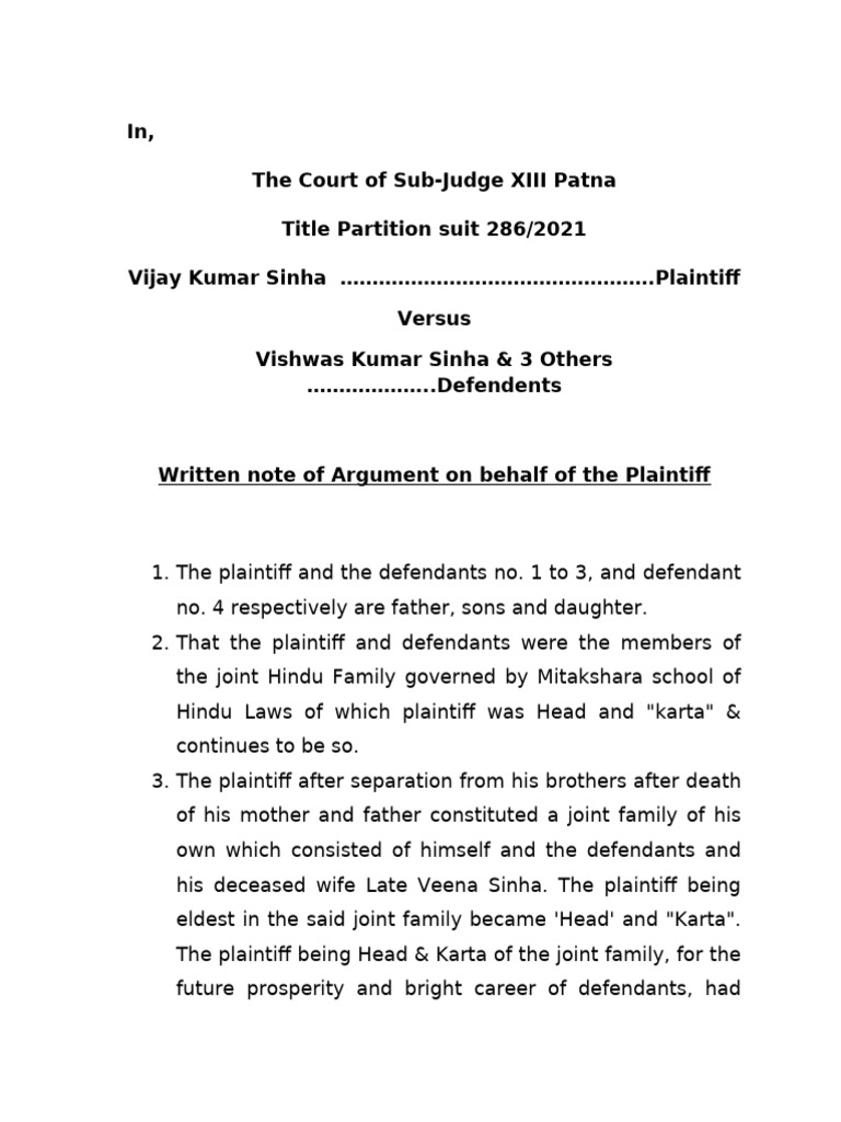 Vijay Sinha Title Suit 286 Plaintiff | PDF | Public Law | Common Law