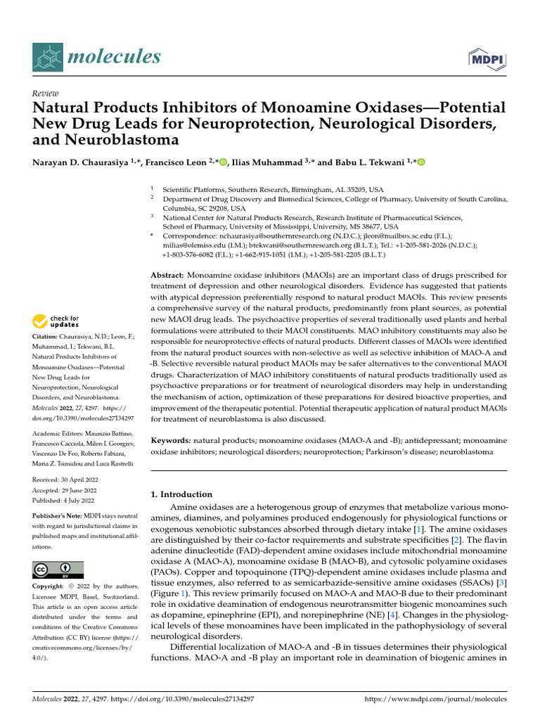Natural Products Inhibitors of Monoamine Oxidases-Potential | PDF ...