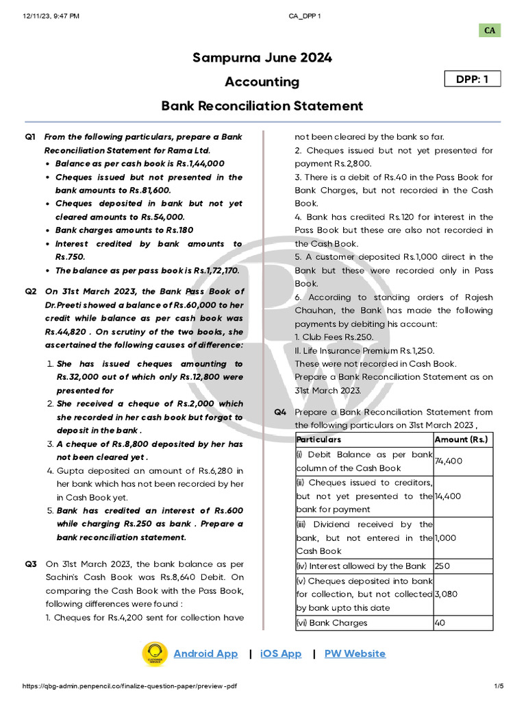 Bank Reconciliation Statement - DPP 01 | PDF | Banks | Cheque