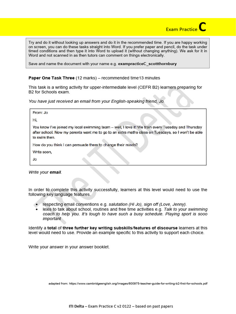 B2 Exam Practice Writing Tasks Guide Pdf Learning Human