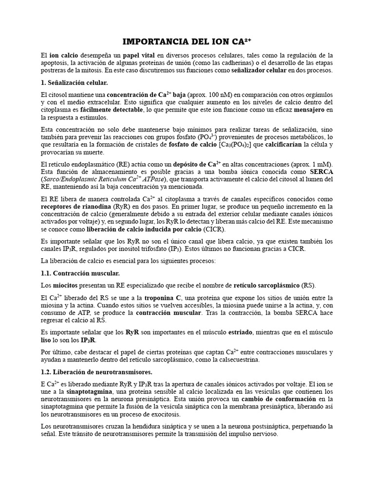 Funciones del Ion Calcio en Células | PDF | Sinapsis | Calcio