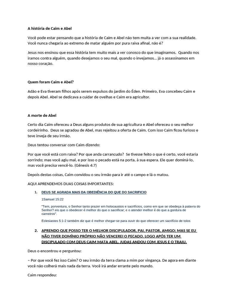 A História de Caim e Abel | PDF | Caim e Abel | Pecado