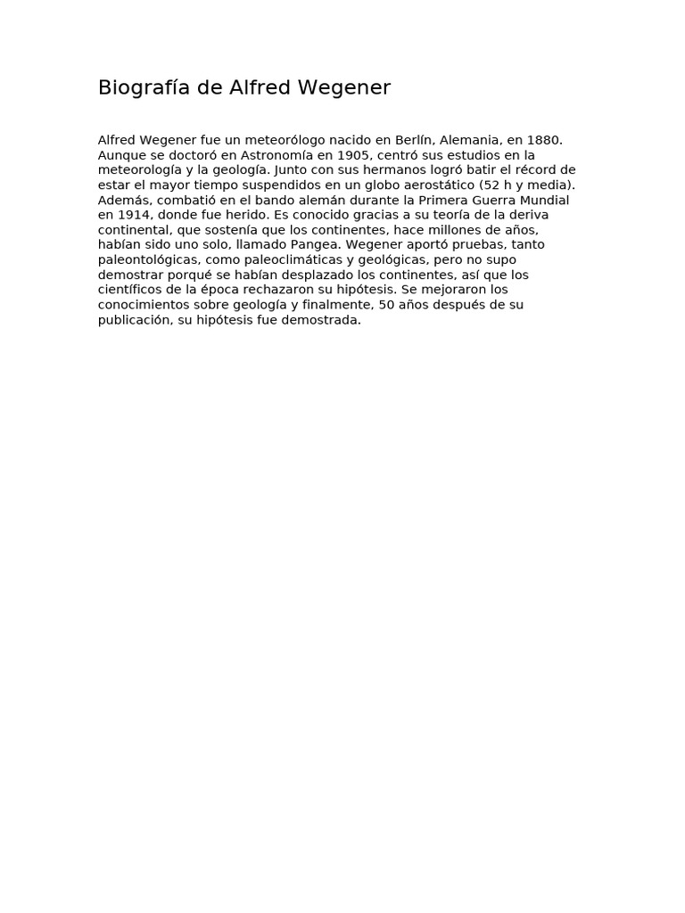 Biografía de Alfred Wegener | PDF