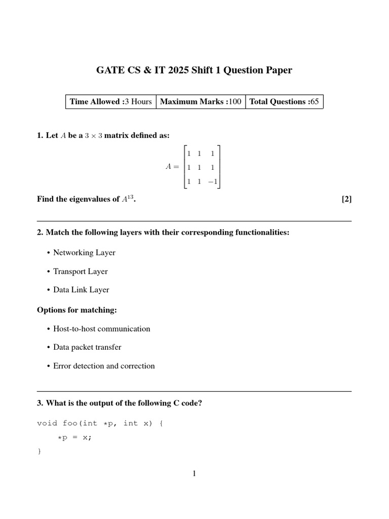 GATE CS Question Paper | PDF | Transmission Control Protocol | Computer Architecture