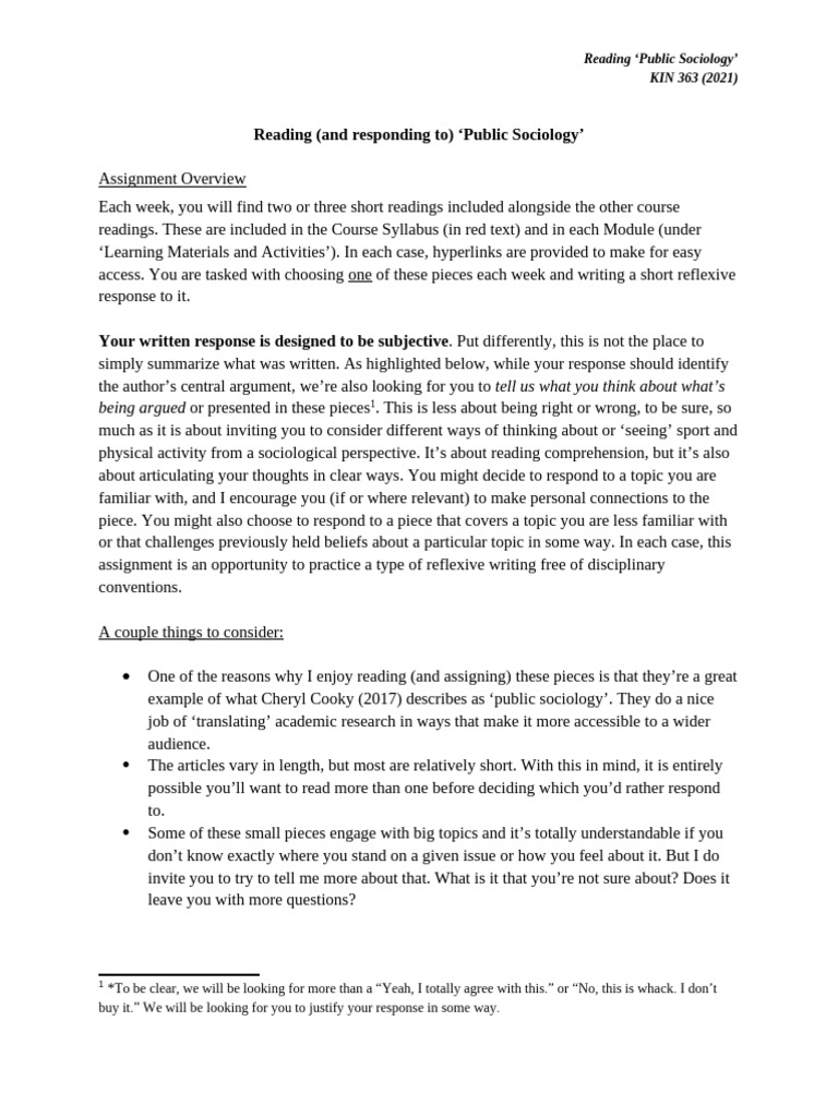 'Public Sociology' Assignment Guidelines | PDF | Reading Comprehension ...