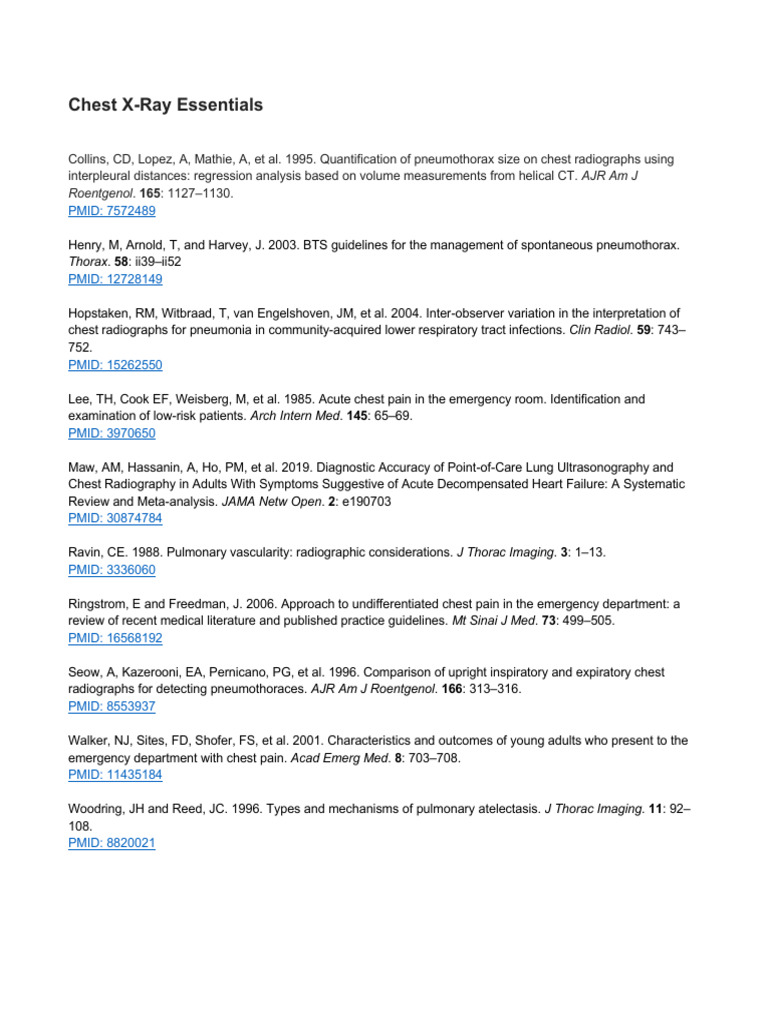 Chest X-Ray Essentials Reference List | PDF