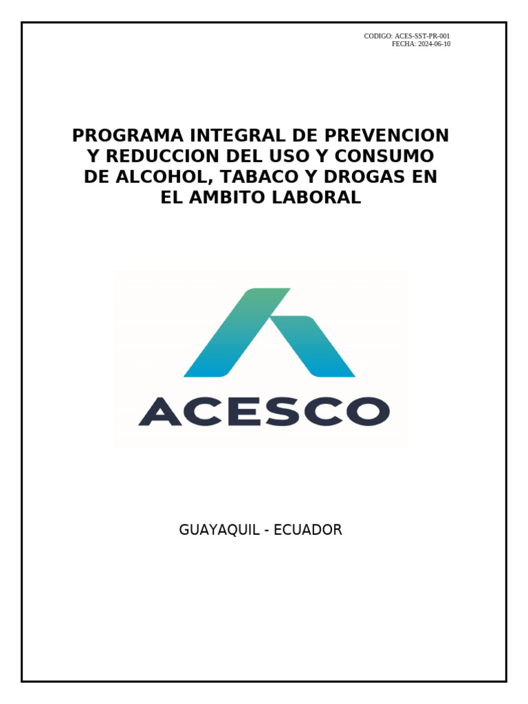 ACES-SST-PR-001 Programa Integral de Prevención y Reduccion de Uso y Consumo de Alcohol, Tabaco ...