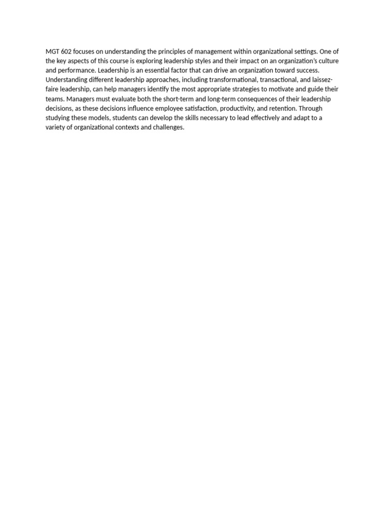 Leadership Styles in MGT 602 | PDF