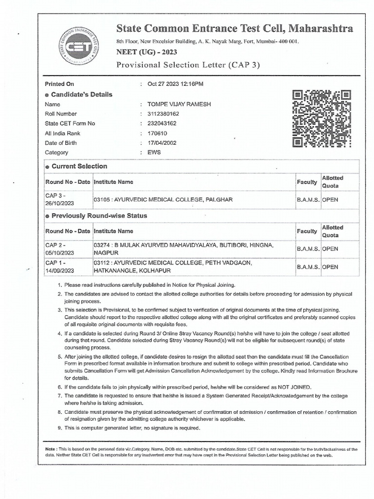 Selection Letter 2 | PDF