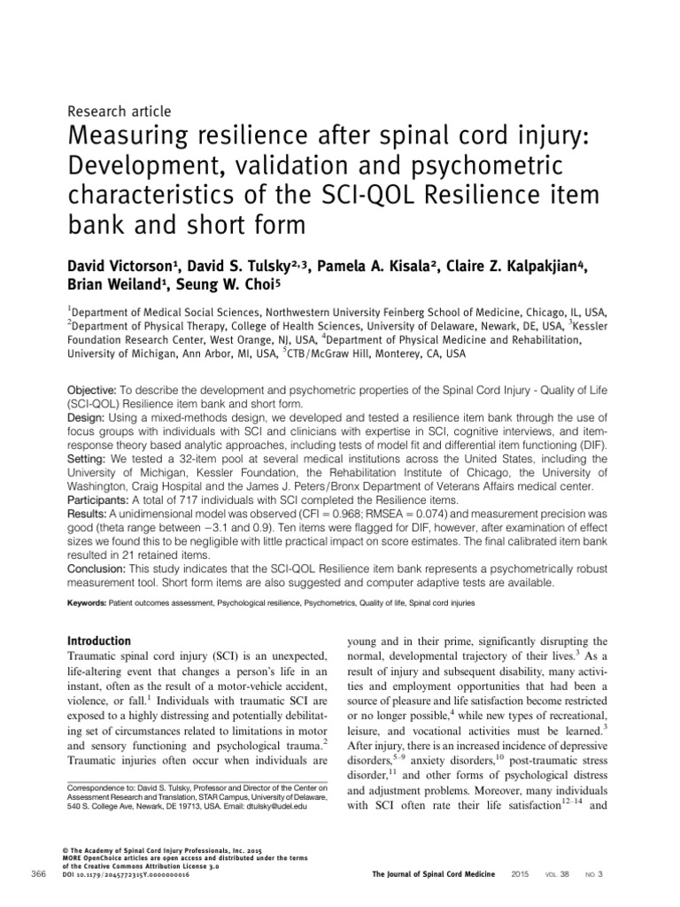11victorsonetal SCI QOLResilience | PDF | Psychological Resilience ...