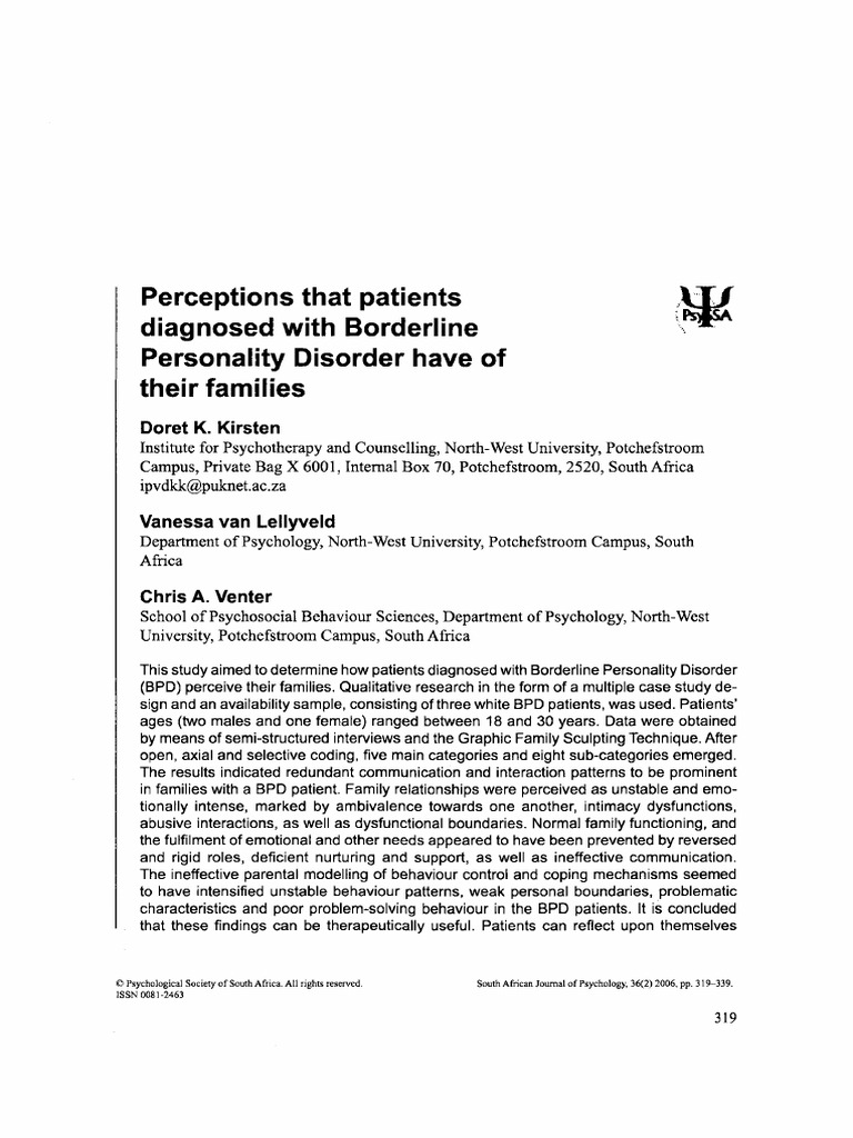 Kirsten Et Al 2006 Perceptions That Patients Diagnosed With Borderline ...