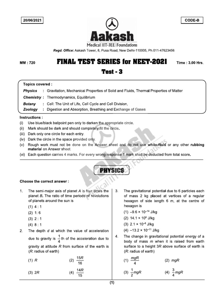 FTS-3_(Code-B)_20-06-2021 | PDF