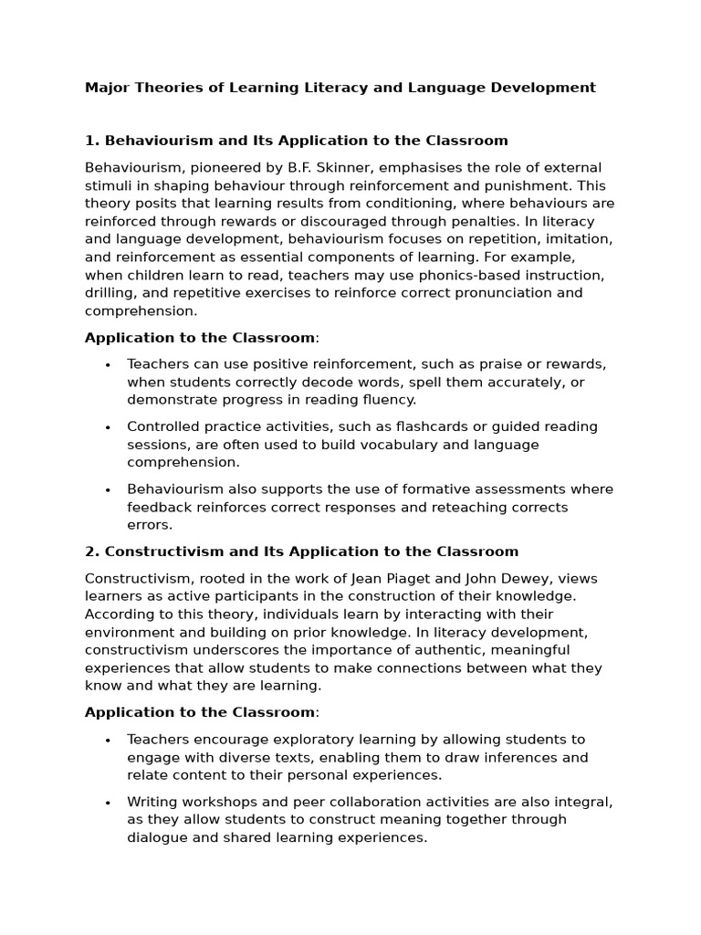 Learning Theories in Literacy Development | PDF | Constructivism ...