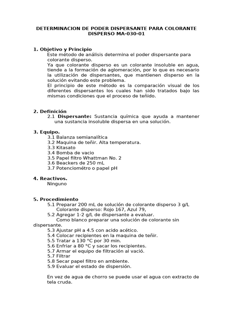 Poder Dispersante de Colorantes Dispersos | PDF