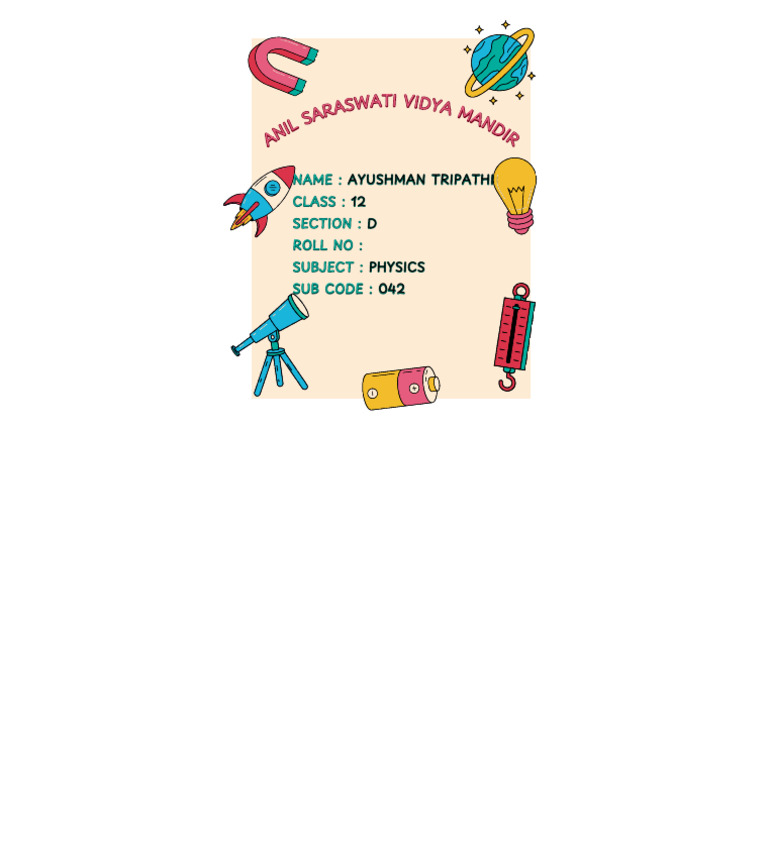 Physics Notebook Cover in Cream, Blue and Yellow Illustrative Style | PDF