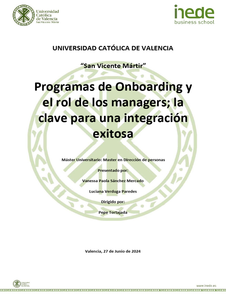 TFM Vanessa Sanchez y Luciana Verduga - Programas de Onboarding y El Rol de Los Managers La ...