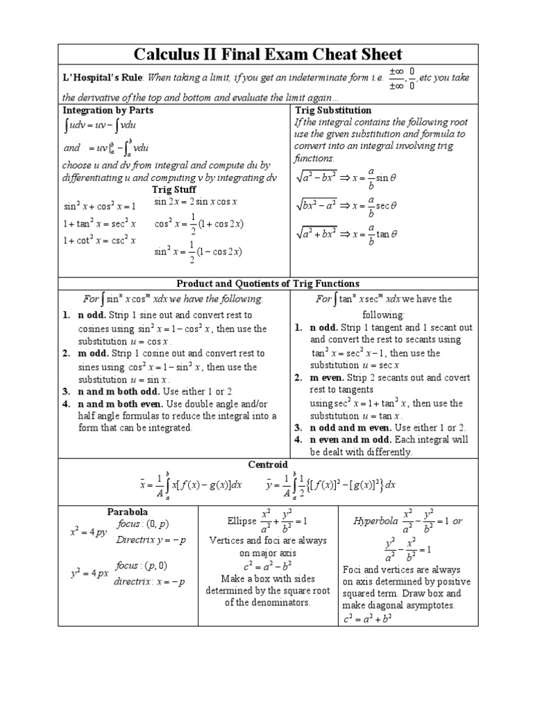 Microsoft Word - Calculus 2 Formula Cheat Sheet | PDF | Trigonometric Functions | Space