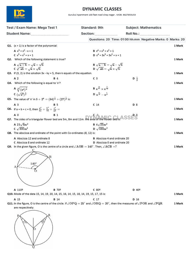 9th Grade Math Mega Test Questions | PDF | Area | Geometric Shapes