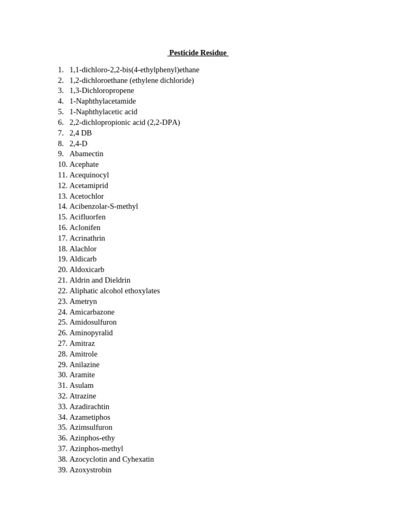 Comprehensive List of Pesticides | PDF | Chemical Compounds | Toxicants