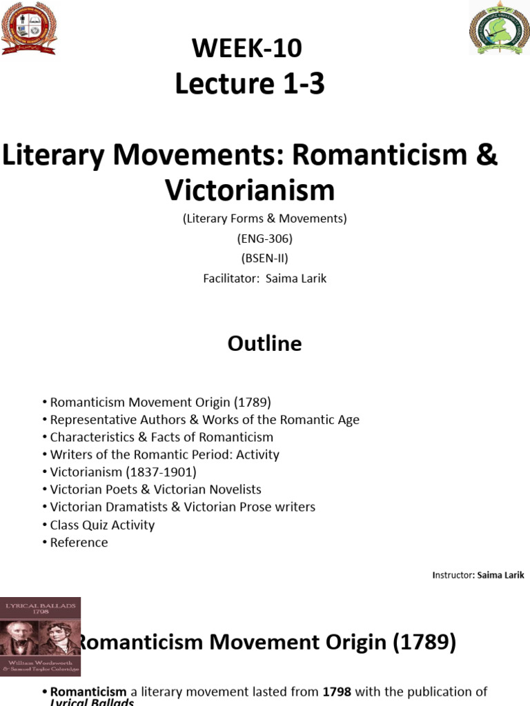 (W-10) Lect 1-3 Romanticism - Victorianism (LFM - BSEN-II - FASS - SAU) | PDF | Victorian ...