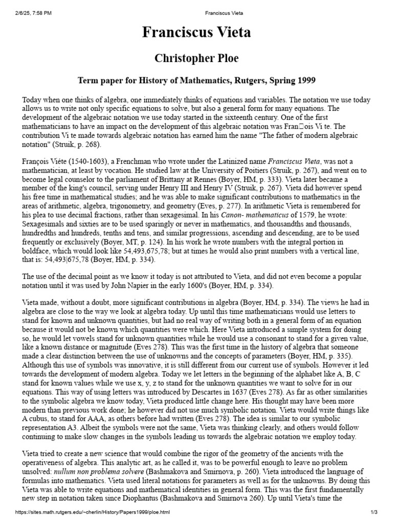 Franciscus Vieta | PDF | Complex Number | Mathematics