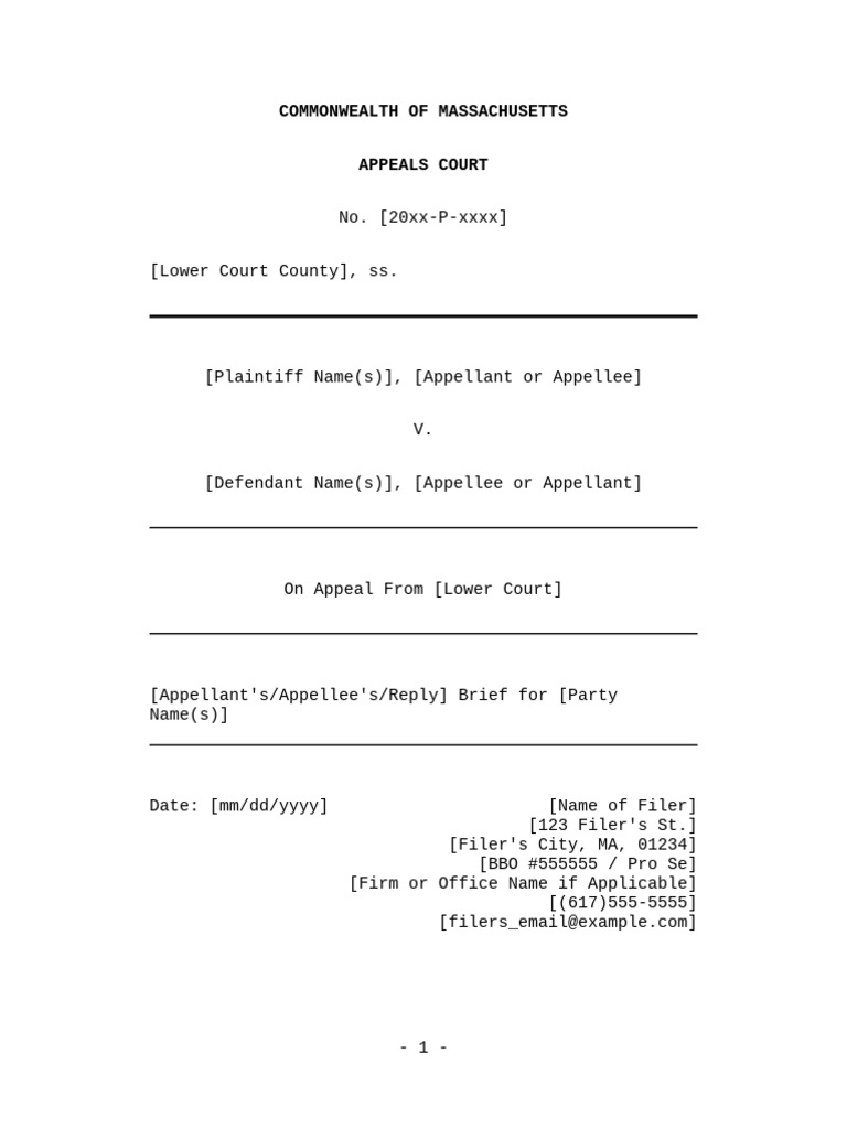 Massachusetts Appeals Court Brief | PDF | Brief (Law) | Appeal