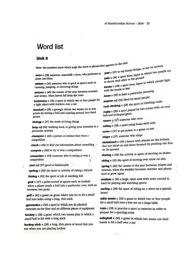 Eng. Grade -5,Term -3, word list , Unit -5, 2024-25 | PDF
