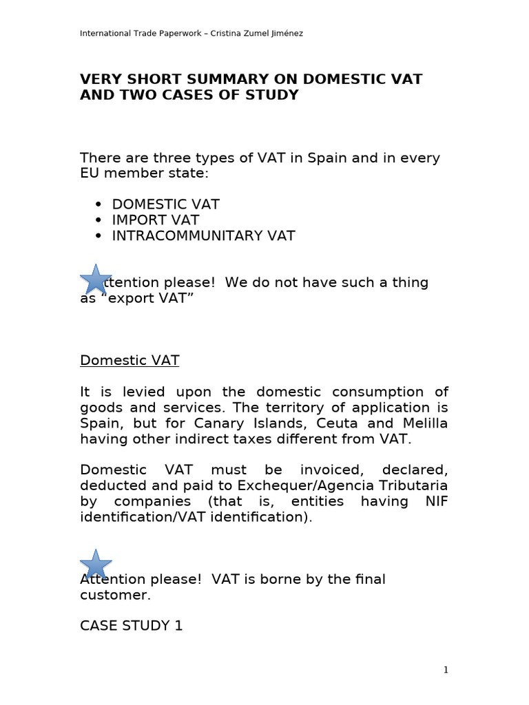 VERY SHORT SUMMARY ON DOMESTIC VAT AND FOUR CASES OF STUDY (Updated ...