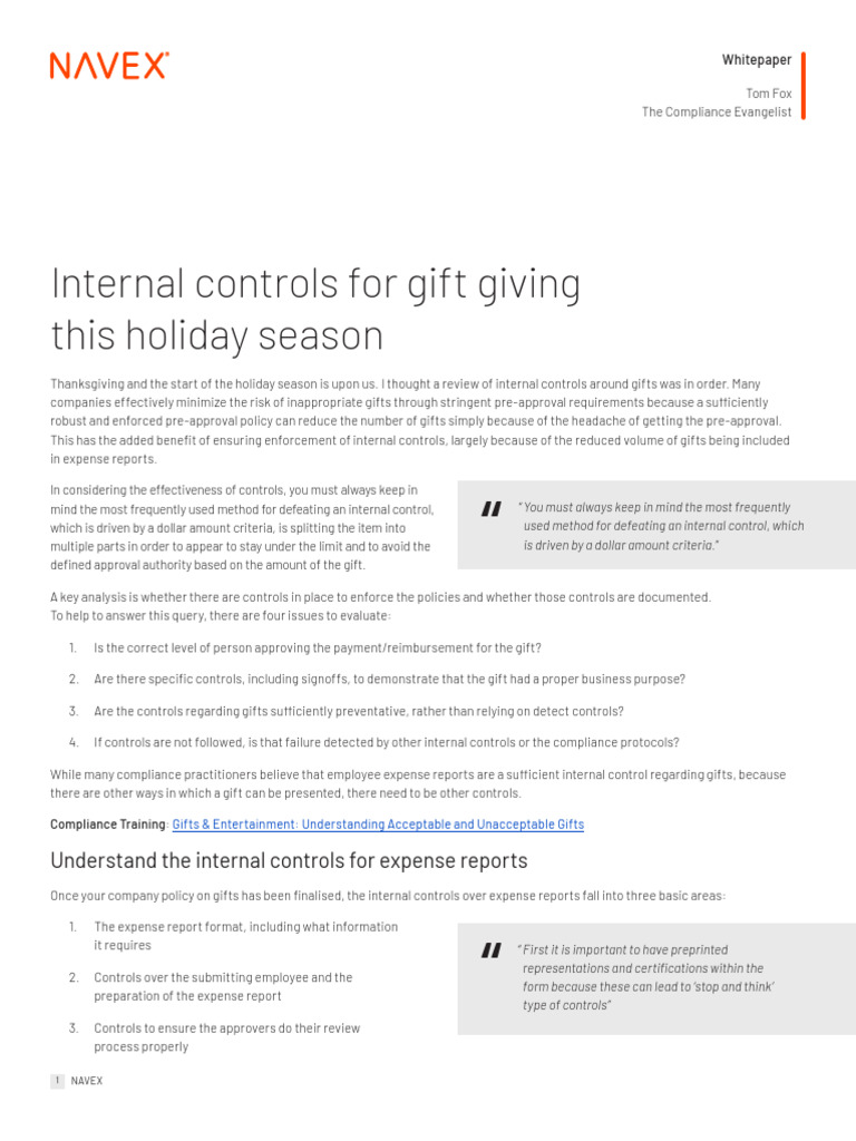 NAVEX Internal Controls Gift Giving Holiday Season Update Whitepaper ...