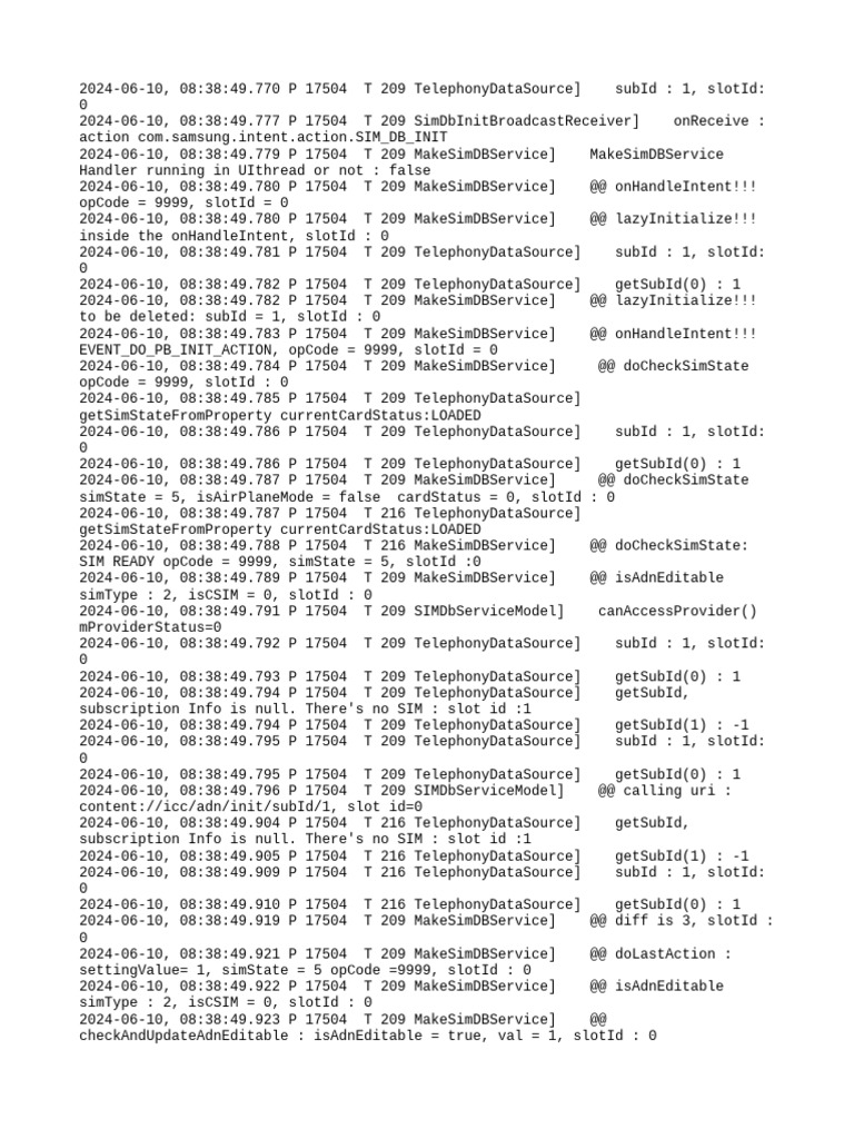 SIM Database Initialization Logs | PDF